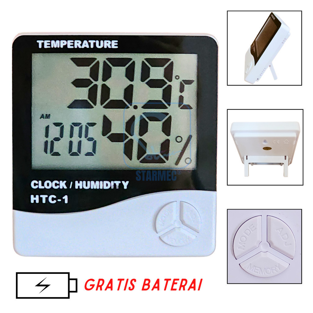 Jual HTC-1 Hygrometer Termometer Ruangan Digital Jam Thermometer Indoor ...