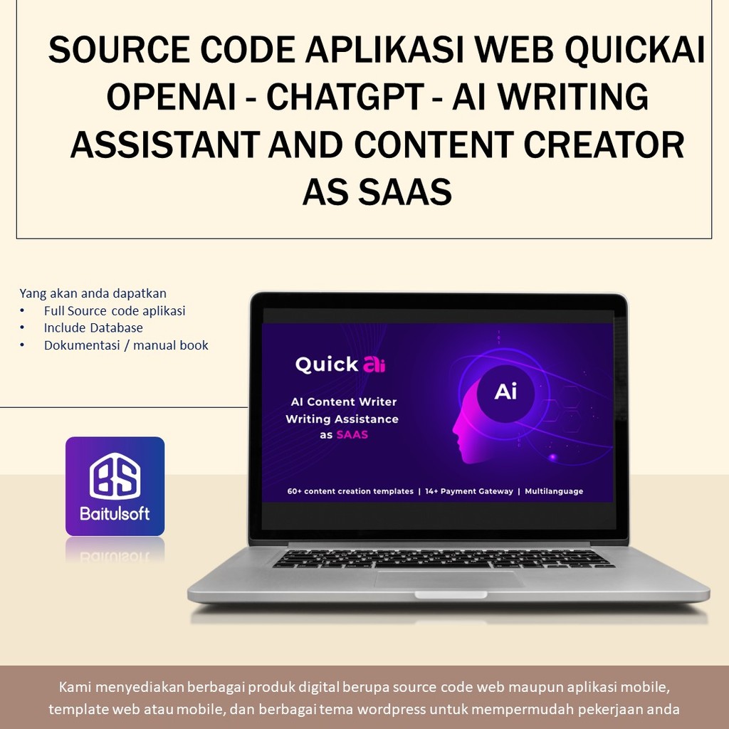 Jual SOURCE CODE APLIKASI WEB QUICKAI OPENAI - CHATGPT - AI WRITING ASSISTANT AND CONTENT ...