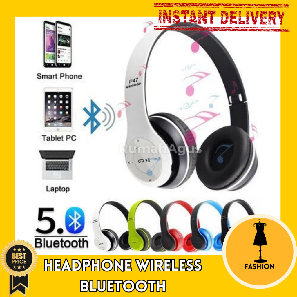 Jual HEADPHONE BLUETOOTH P47 Headset Bando Gaming Lipat Wireless Audio ...