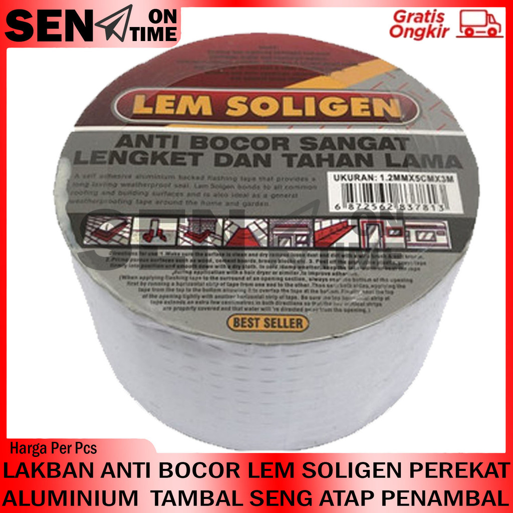 Jual Lakban Anti Bocor Lem Soligen Perekat Aluminium Foil Tambal Seng Atap Penambal Talang ...