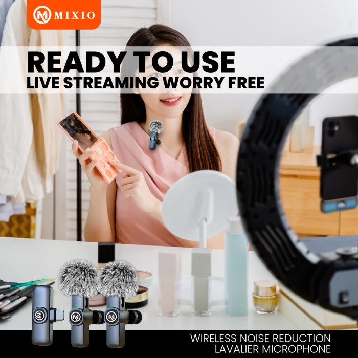 Jual MIXIO W13 W14 Mic Wireless Clip on Microphone Mikrofon Lavalier HP ...