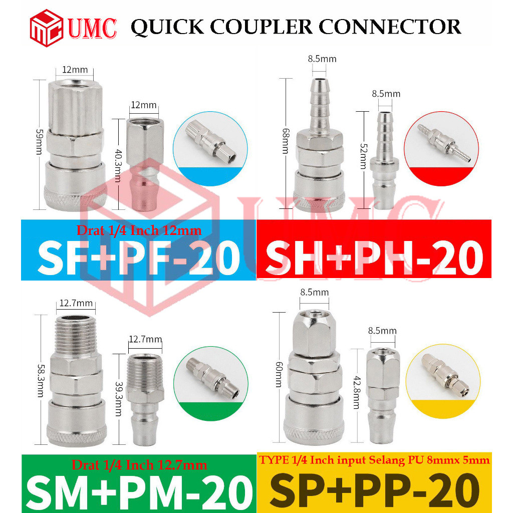 Jual Quick Coupler Sambungan 1/4" Inch SP20 PP20 SH20 PH20 SM20 PM20 ...