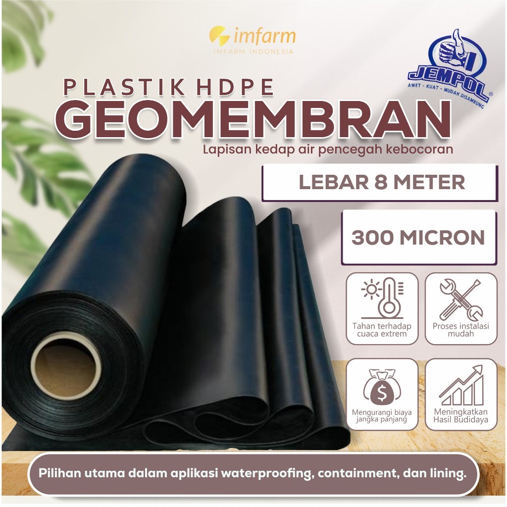 Jual Geomembran HDPE Tebal 300 Micron lebar 8 Meter Tanpa Sambungan CAP ...