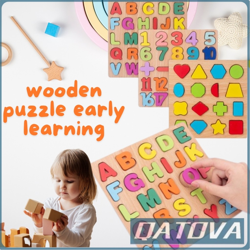 Jual QATOVA MAINAN PUZZLE KAYU WOODEN PUZZLE ABJAD ANGKA SHAPE MAINAN ...