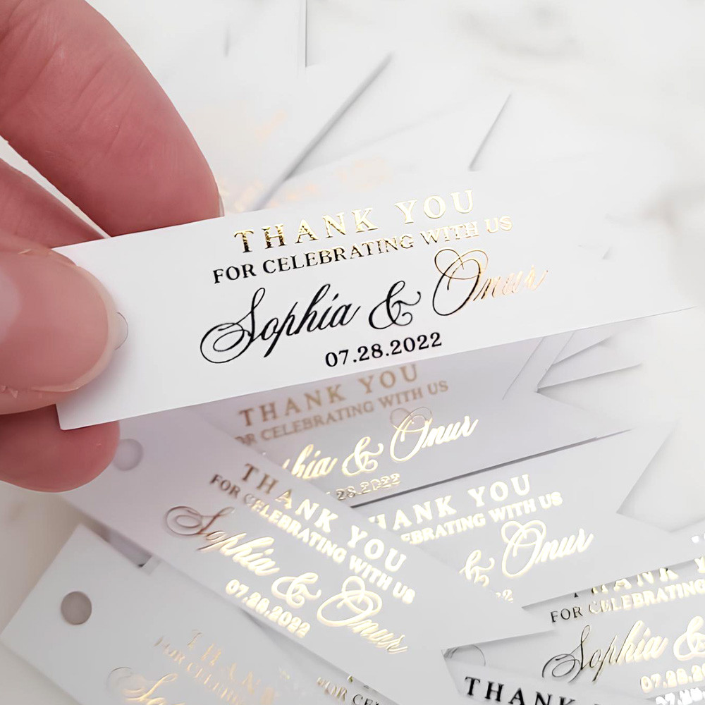 Jual 50pcs Custom Wedding Labels, Gold Name Tags, Wedding Thank You ...