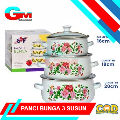 Jual Panci Bunga Calypso 3 Susun / Panci Enamel Bunga Set 3pcs | Shopee ...