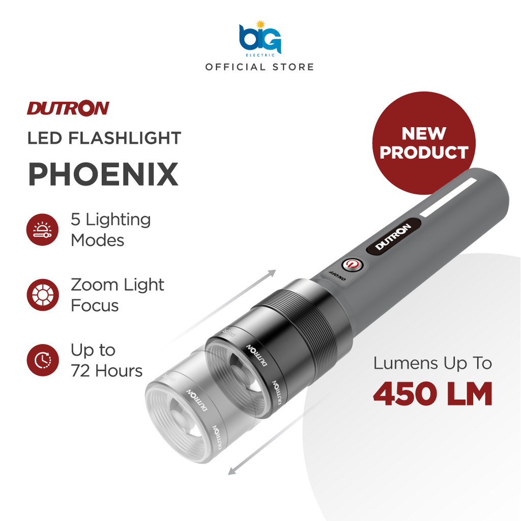 Jual DUTRON Phoenix Senter ZOOM LED 5 Mode Cahaya 15 Watt - Senter Tangan Dengan Baterai ...