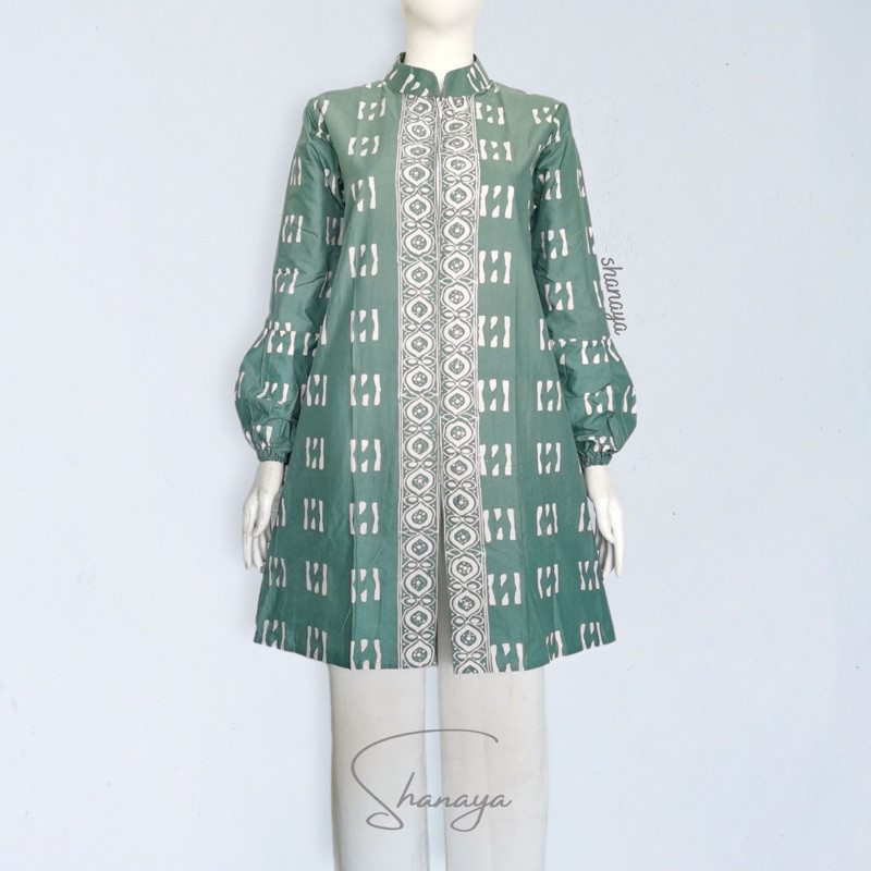 Jual JAMIN MURAH !!!Shanaya Baju batik wanita Tunik Lengan balon Sage green Zipper depan sangat ...
