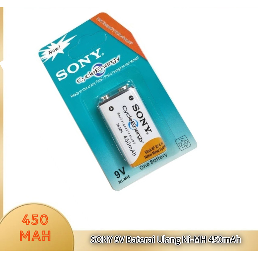 Jual In Stock Now Sony Cycle Energy 9V 450mAh Rechargeable Battery with ...