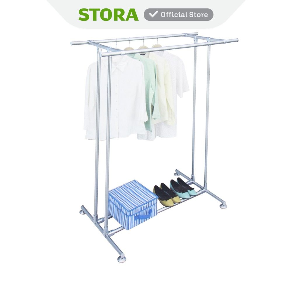 Jual Stora Jemuran Baju Double Pole Dengan Rak Stand Hanger Gantungan ...