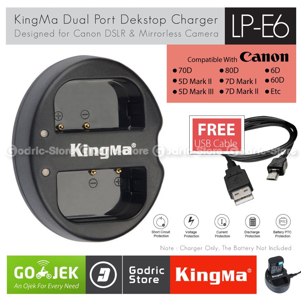 Jual KingMa Charger LP-E6 for Canon EOS 80D 70D 60D 6D 6D2 7D 7D2 5D 5D2 5D3 etc | Shopee Indonesia