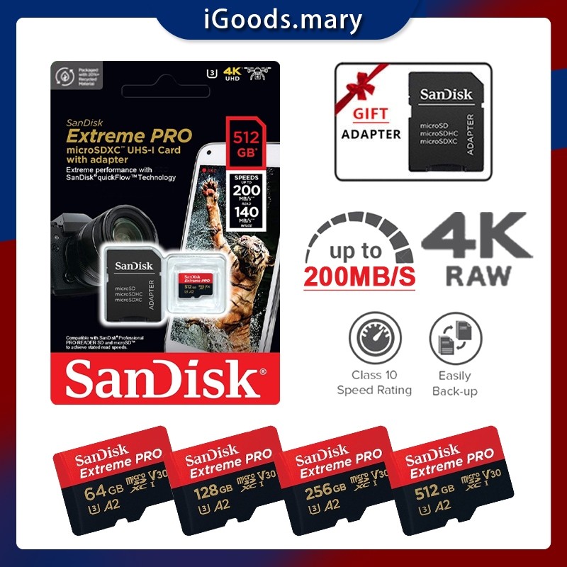 Jual Sandisk Kartu Memori Extreme Pro Micro SDHC 512GB 256GB 128GB 64GB 32GB Memory Card A2 U3 ...
