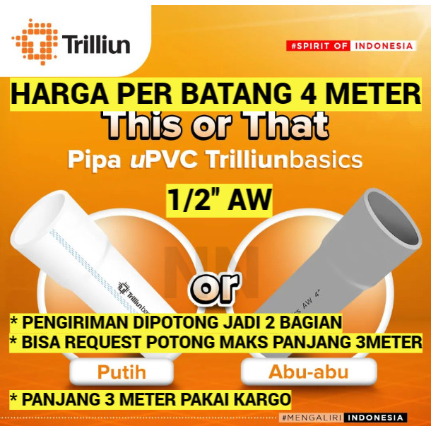 Jual PIPA 1/2'' DIM INCH AW 1 BATANG 4 METER PIPA AIR PIPA PVC PRALON ...