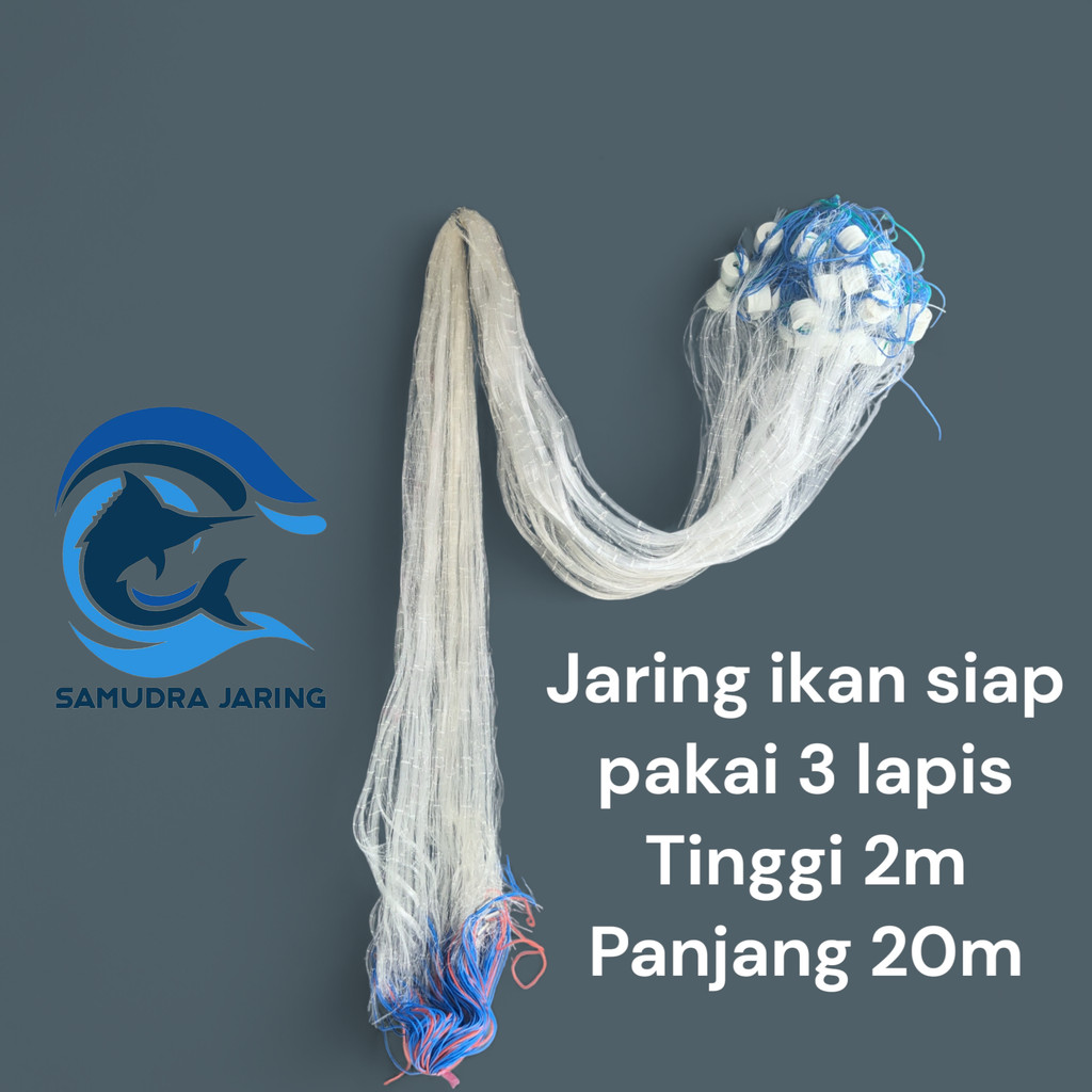 Jual Jaring ikan siap pakai 3 lapis tinggi 2m panjang 20m jaring dalam ...