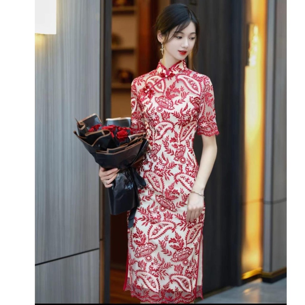 Jual TM- 0963 Gaun Midi Dress Cheongsam Wanita Xiaolin CNY | Shopee ...