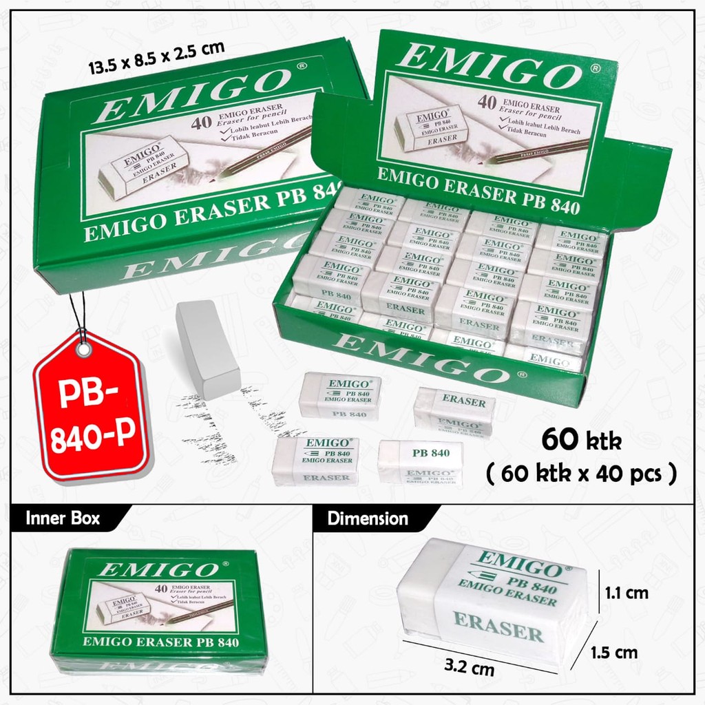 Jual (1 Kotak 40 pcs) Penghapus pensil Non toxic (Eraser) Best produk ...