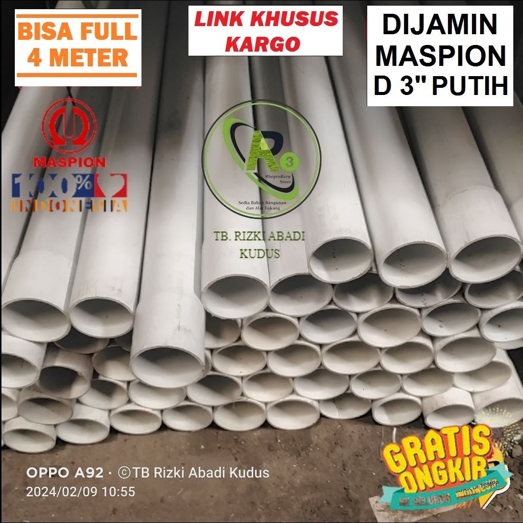 Jual Pralon Pvc Pipa Air MASPION D Putih 3" inch (89mm) Paralon ...