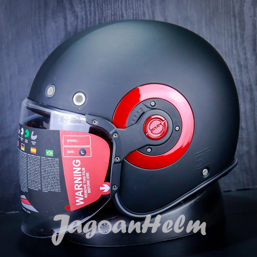 Jual SMK HELM RETRO JET MA23 | MATT BLACK | CLASSIC SINGLE VISOR ...