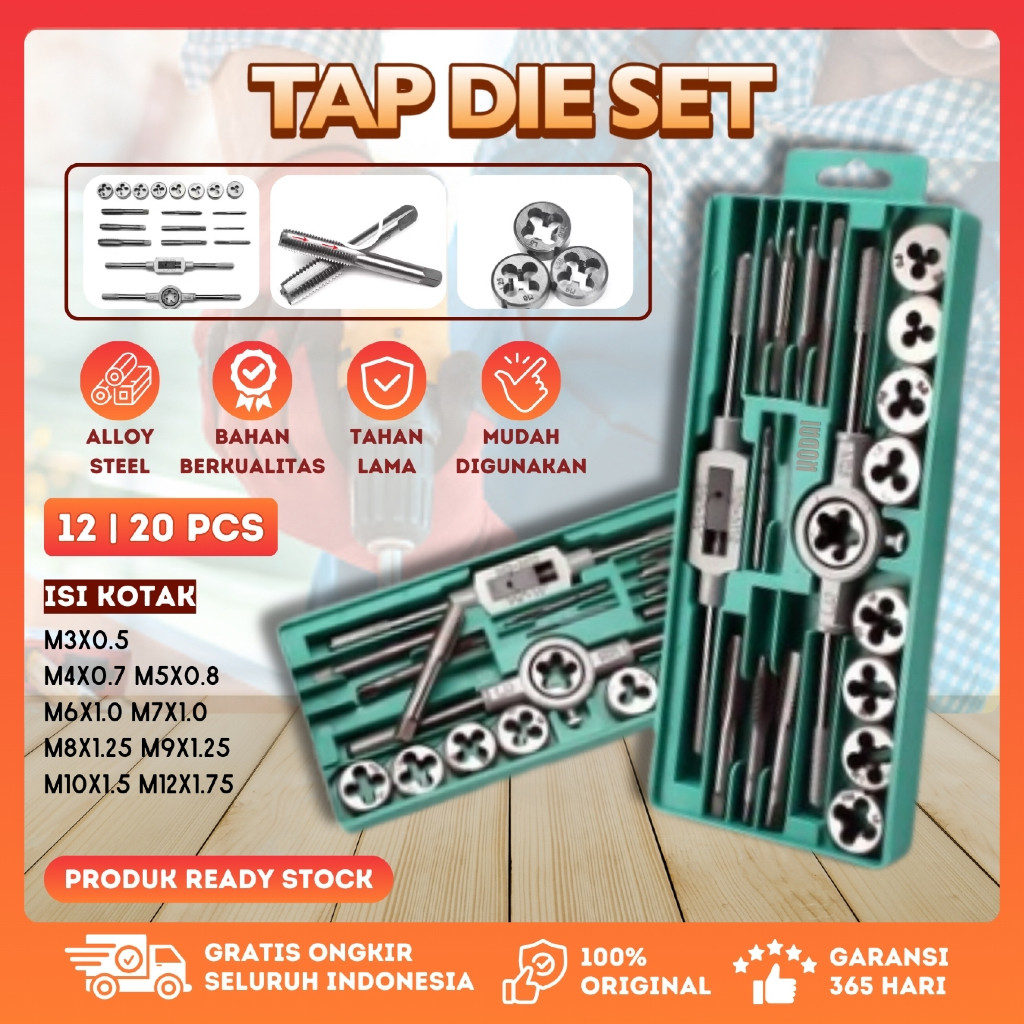 Jual KODAI Usefultools 12/20Pcs Tap Die Set Alat Senai Tap Ulir Baut M3 ...
