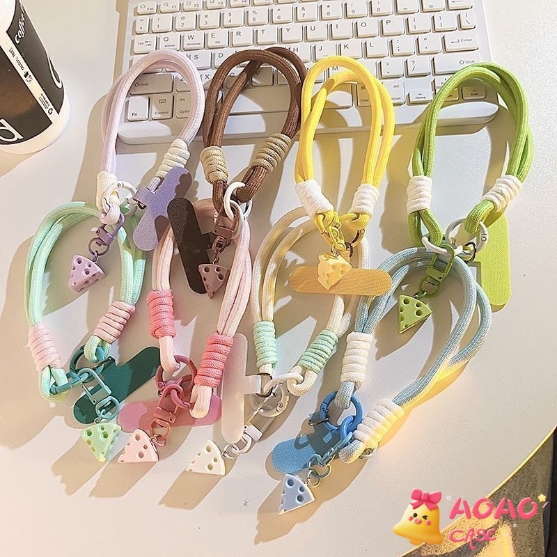 Jual Vintage Solid Color Braiding Morandi Color Lanyard Phone Chain ...