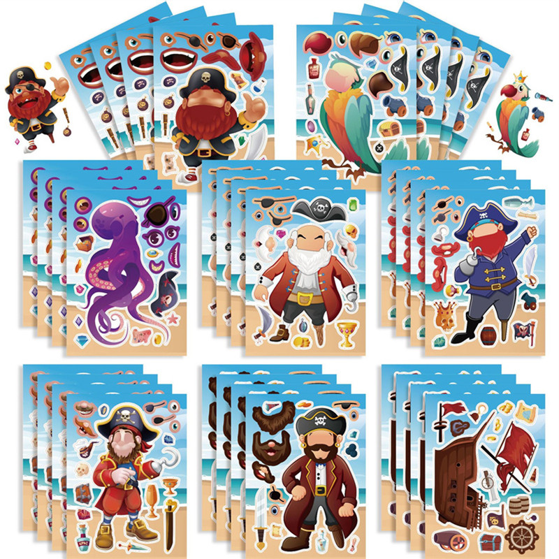 Jual 6-24sheets Pirate Stickers Kids Toys DIY Make a Face Stickers Make ...