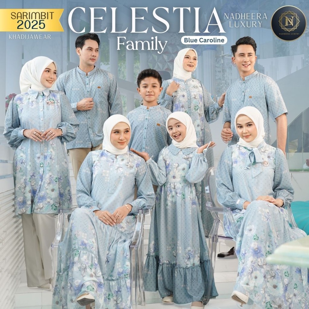 Jual CELESTIA BLUE CAROLINE FAMILY NADHEERA LUXURY SARIMBIT 2025 COUPLE LEBARAN TERBARU ...