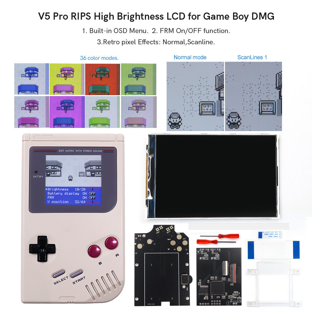 Jual Pro V5 GBO IPS LCD Backlight Kits 36 Color Mod Replacment Screen ...