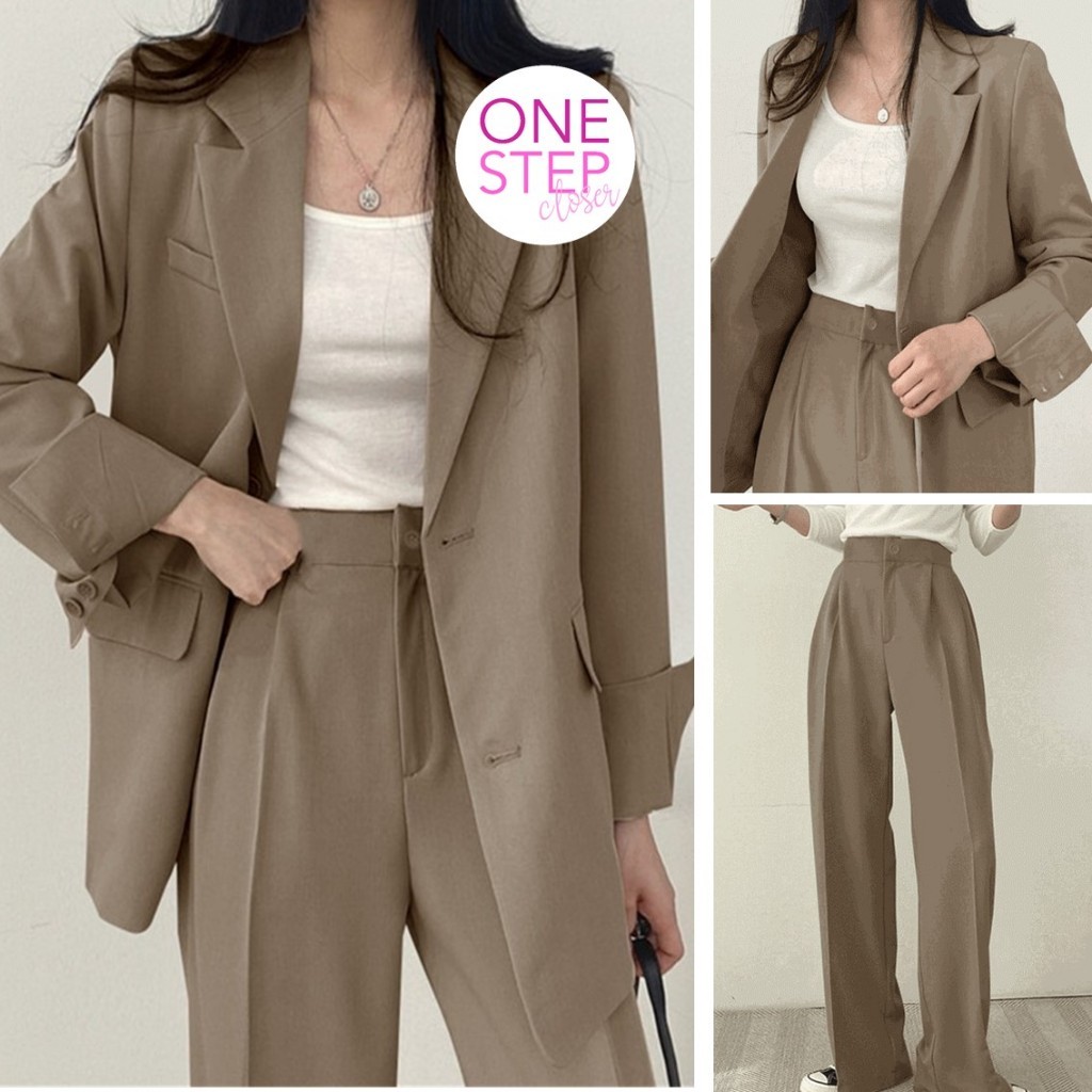 Jual Blazer Celana Set Coklat Kasual Setelan Wanita Baju Kerja Office ...