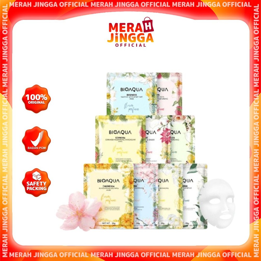 Jual BIOAQUA Sheet Mask Masker Wajah Flowers Series | Hydrating Essence Face Mask | Merah Jingga ...