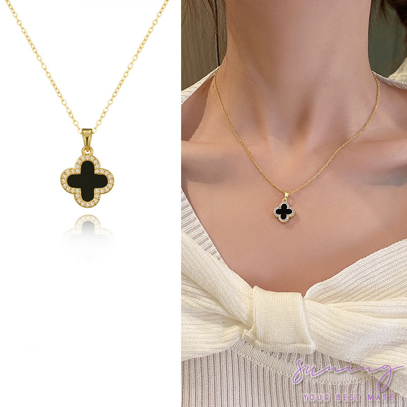 Jual Kalung Clover Titanium Wanita Anti Karat Korean Style Fashion ...