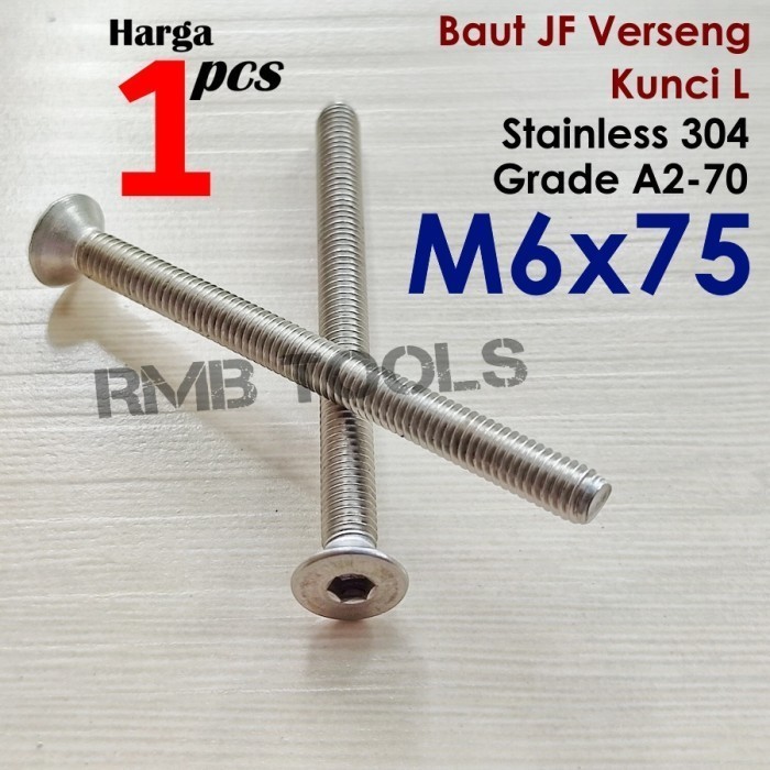Jual Baut JF Kunci L M6x75 STAINLESS STEEL 304 Verseng Countersunk Tahan Karat M6 | Shopee Indonesia