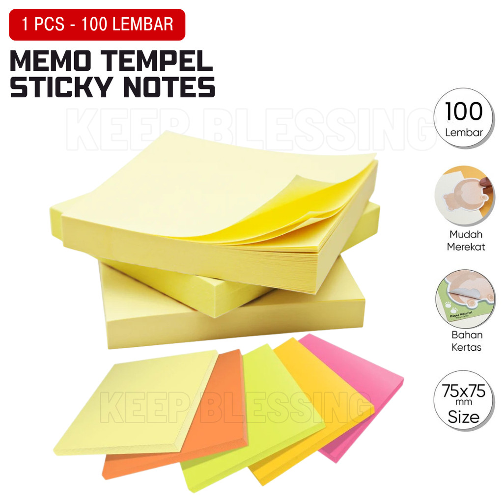 Jual Sticky Notes / Kertas Memo / Memo Tempel 75 x 75mm / Isi 100 Lbr ...