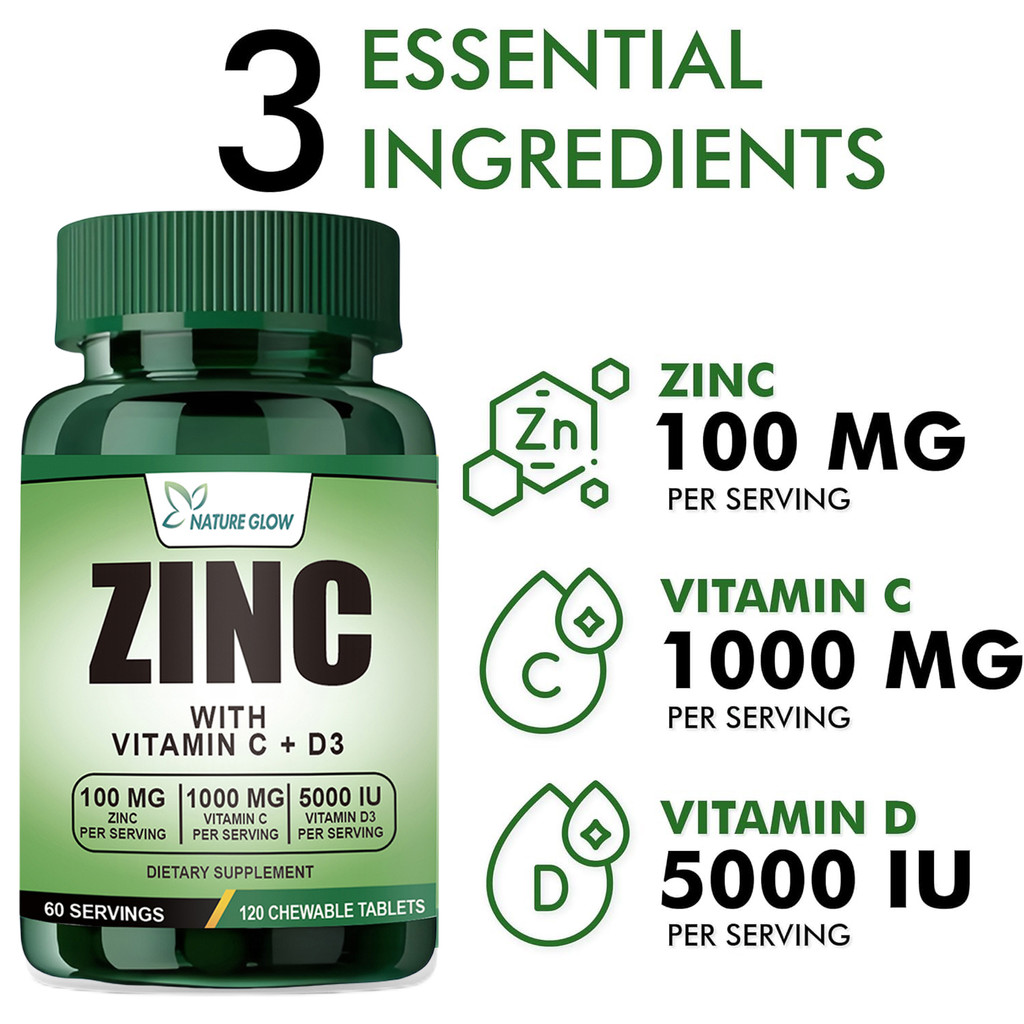 Jual NATURE GLOW Supplements Zinc 100mg, Vitamin C 1000mg, and Vitamin D3 5000 IU Strong Bones ...