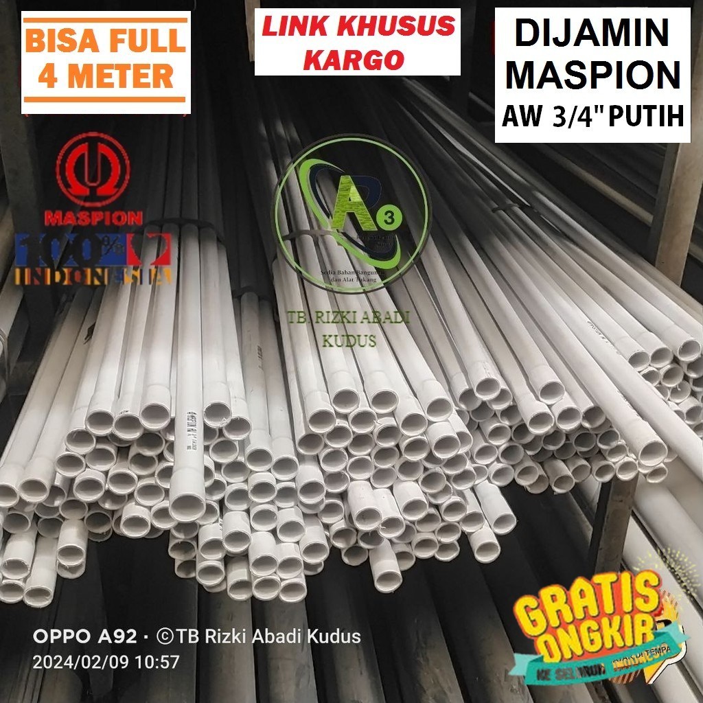 Jual Pralon Pvc Pipa Air MASPION AW Putih 3/4" inch (26mm) Paralon ...
