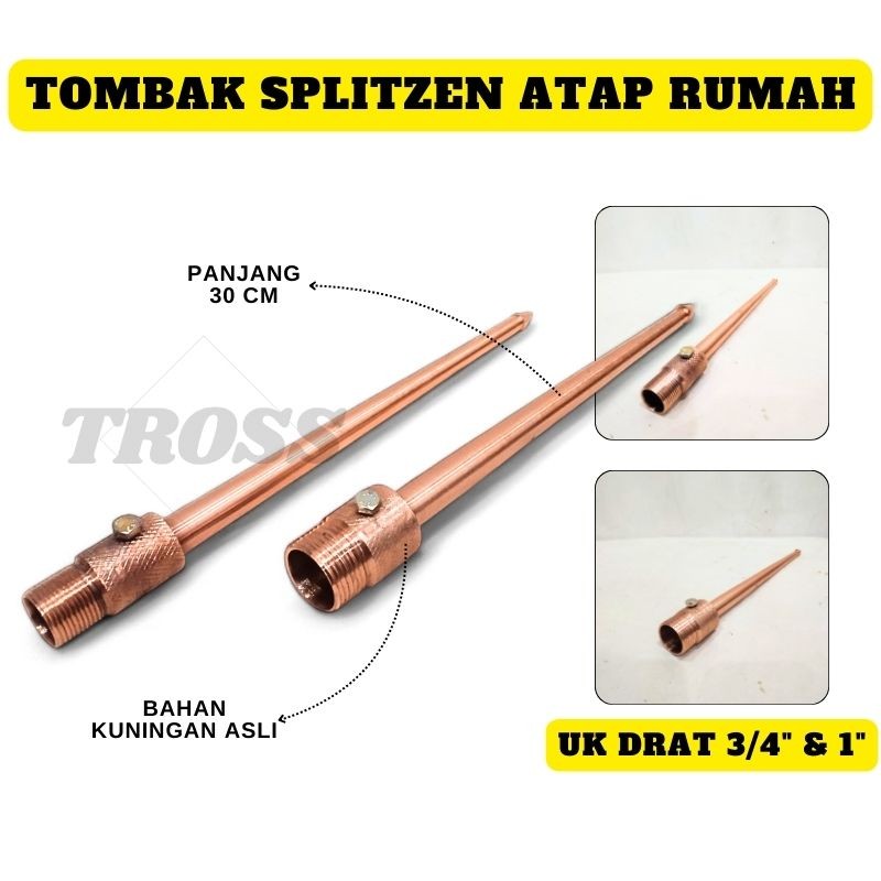 Jual Penangkal Petir Kuningan Asli 3/4 inc & 1 Inch Panjang 30cm ...