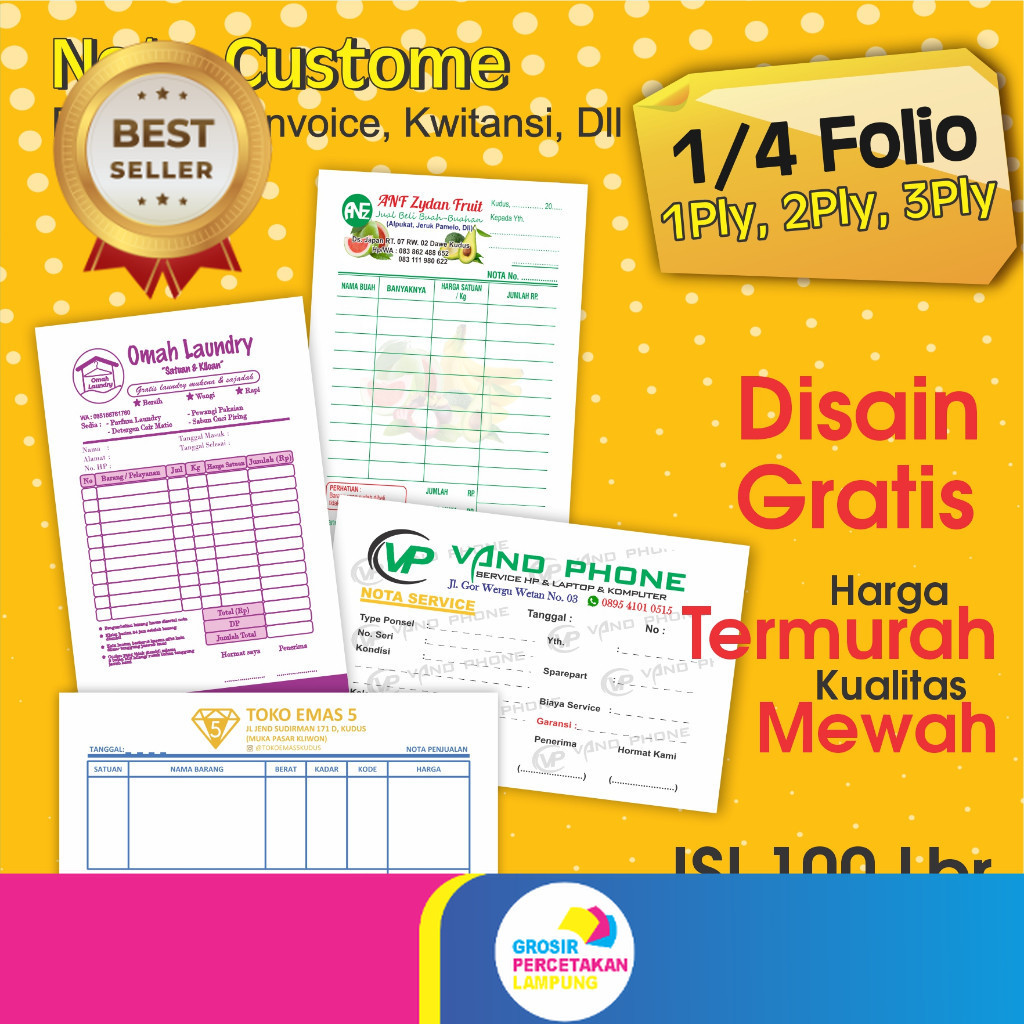 Jual Nota custom warna 1/4 folio isi 50lbr | Shopee Indonesia