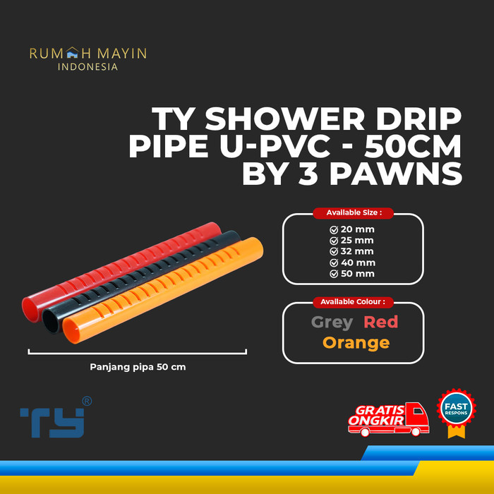Jual TY Rain Shower Drip Pipe Pipa U-PVC by 3 Pawns - Panjang 50cm - Grey, 20mm | Shopee Indonesia