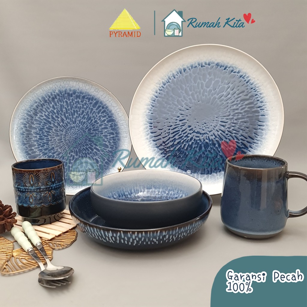 Jual PYRAMID Piring Mangkok Keramik PORCELAIN Series BIRU Piring ...