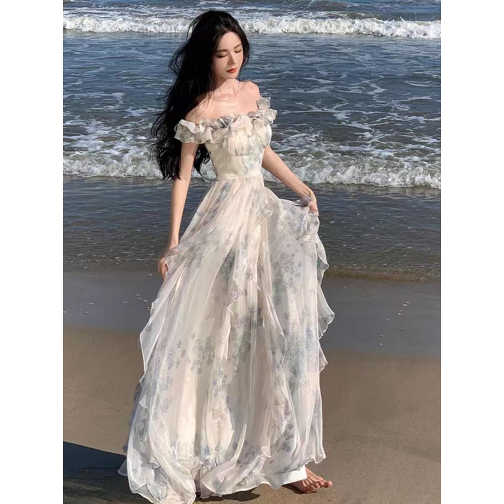 Jual Rok Suspender Gaya Liburan Tepi Pantai, Gaun Ruffle Prancis ...