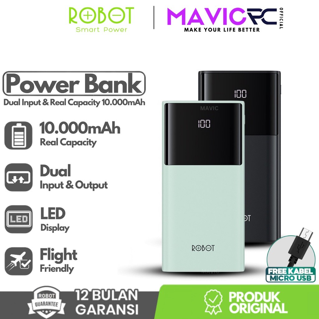 Jual ROBOT RT190S PowerBank 10000mah Dual Input and Output Port Type C ...