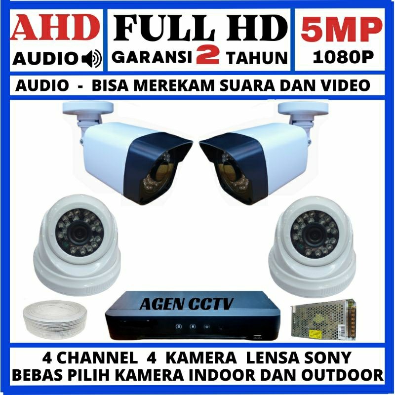 Jual paket cctv 4 channel 4 kamera lensa 5mp 1080p full ahd ic sony ...