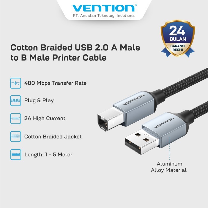 Jual Vention Kabel Data USB A Male to Type B Male Printer - CTT - gray ...