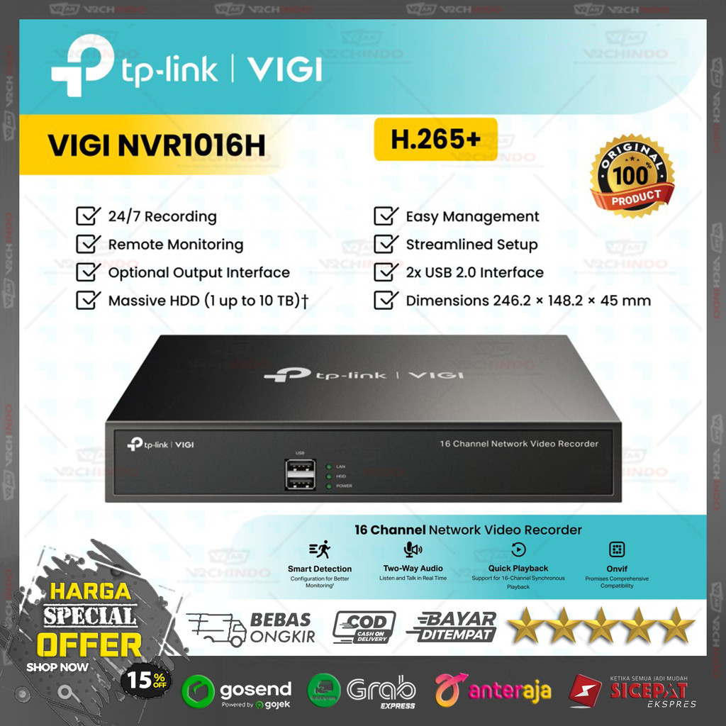 Jual TP-Link VIGI NVR1016H NVR 16 Channel H.265 ONVIF Up to 10TB ...