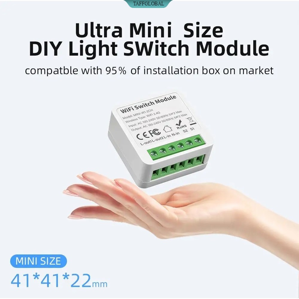Jual Mini Smart Switch WiFi Tuya 2 Channel Control Module 10A - MINI-W1 ...
