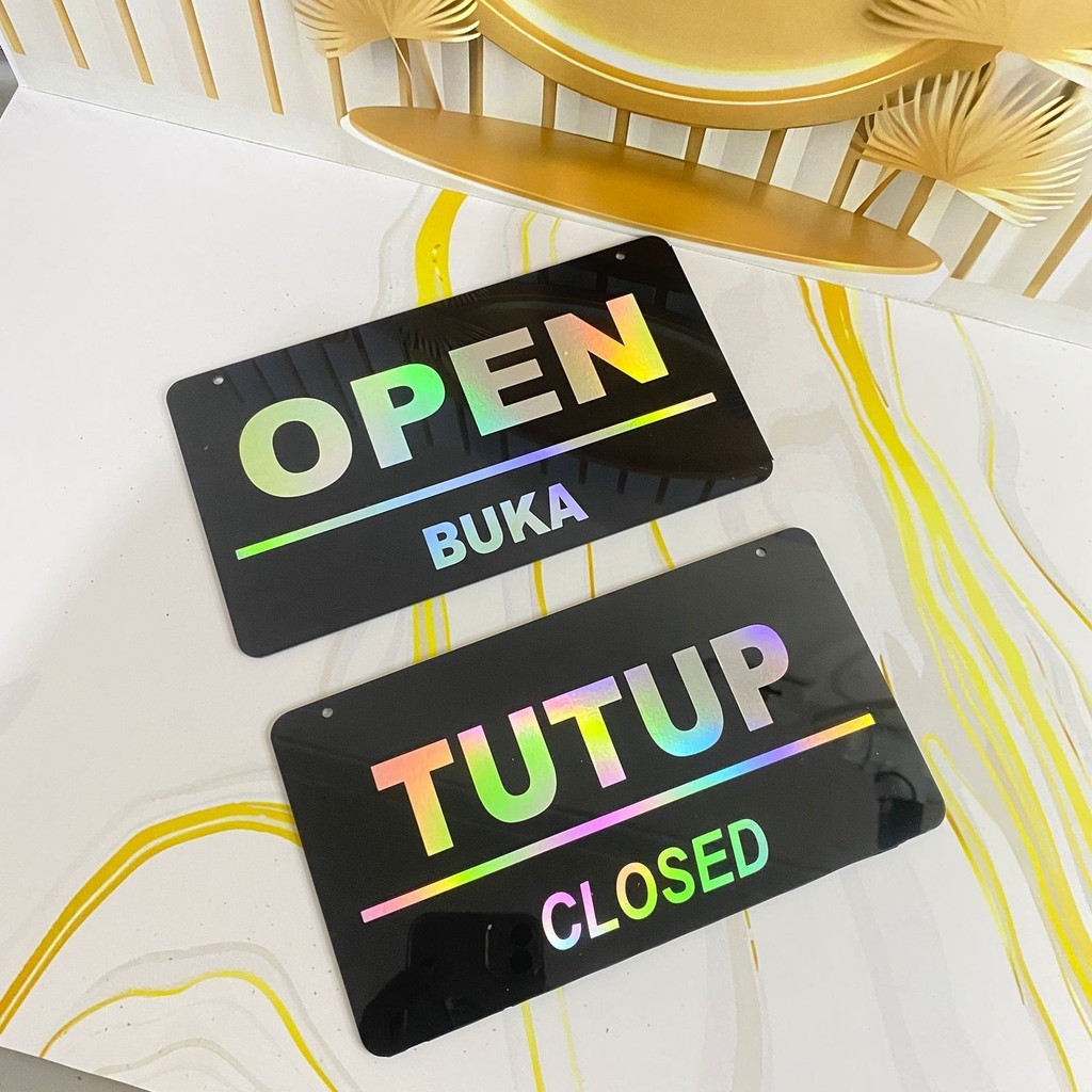 Jual VA OPEN CLOSE/BUKA TUTUP SIGN AKRILIK STIKER HOLOGRAM(Dua sisi ...