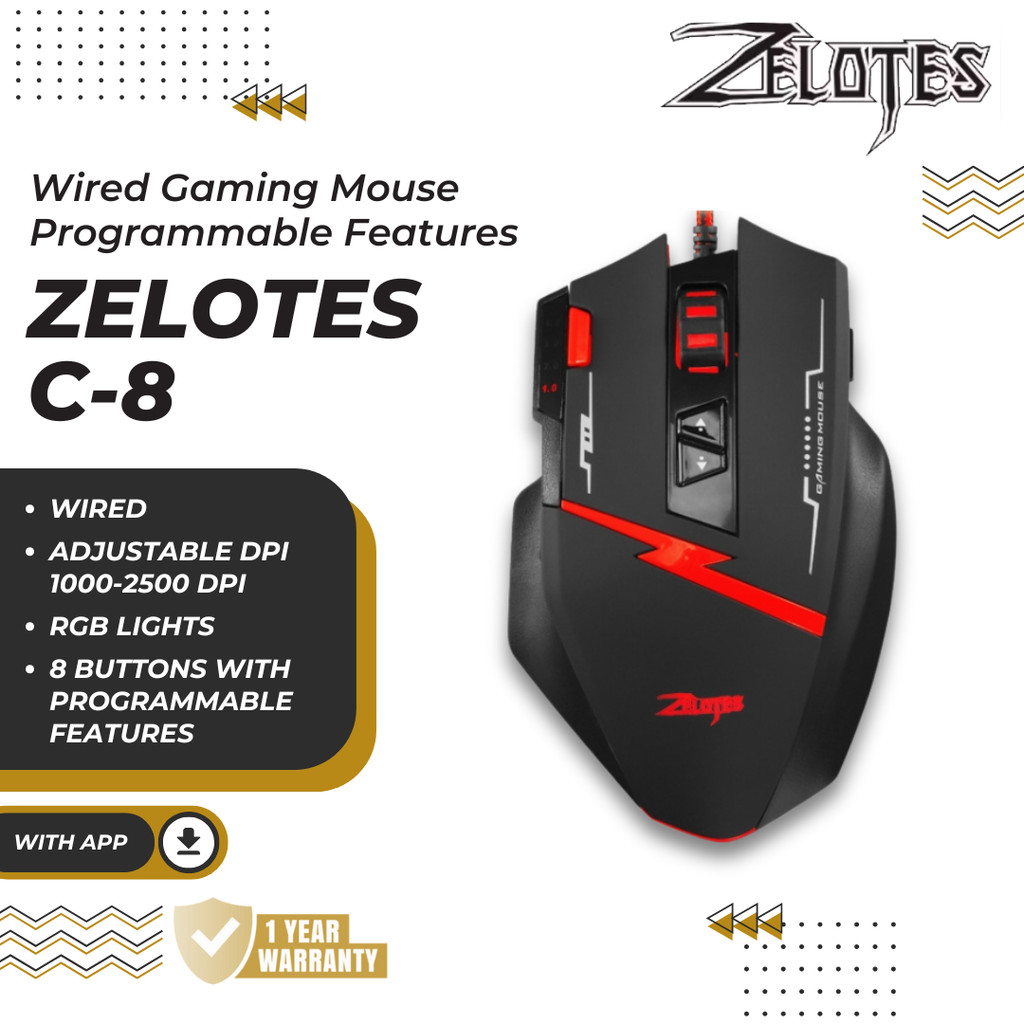 Jual Zelotes C8 Wired Macro Gaming Mouse 8-buttons Programming With 3 ...