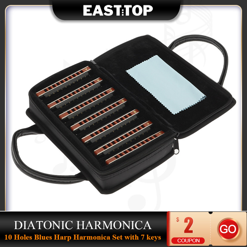 Jual EASTTOP T008K-7 Diatonic Harmonica Set 10 Holes Blues Harp ...