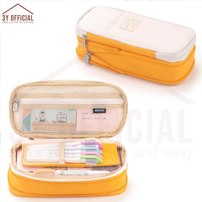Jual 3Y Angoo Collapsible Pencil Case kotak pensil aesthetic - Orange ...