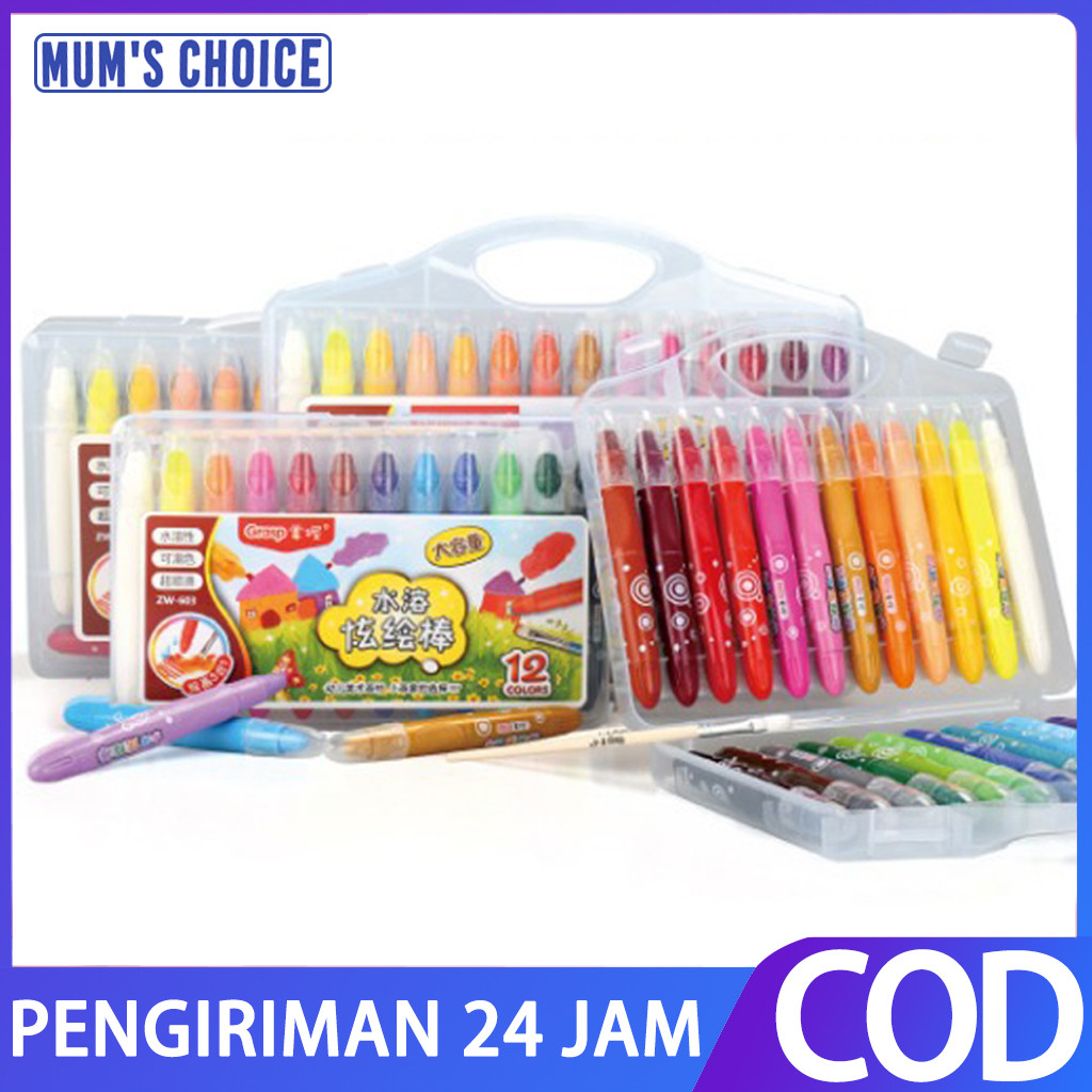 Jual [MUM'S CHOICE] 12/36/48pcs Crayons Kuas berwarna anak-anak Crayon ...