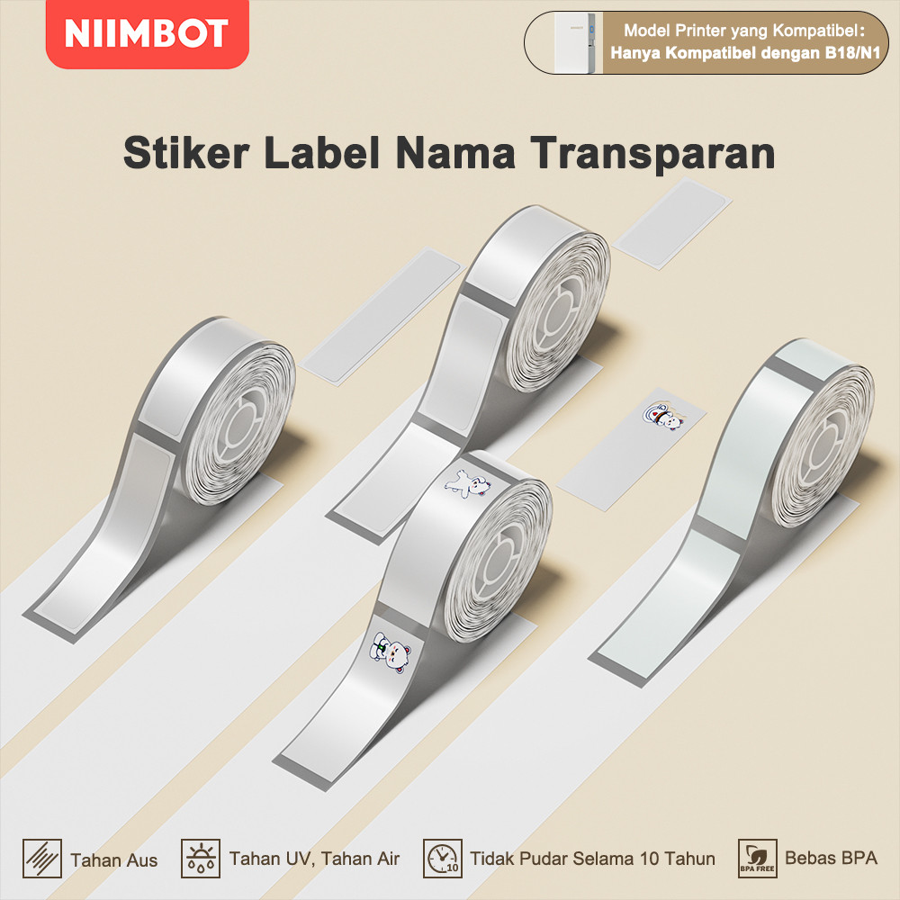 Jual NIIMBOT N1 Stiker Label Nama Transparan, Bahan PET Tahan Air ...